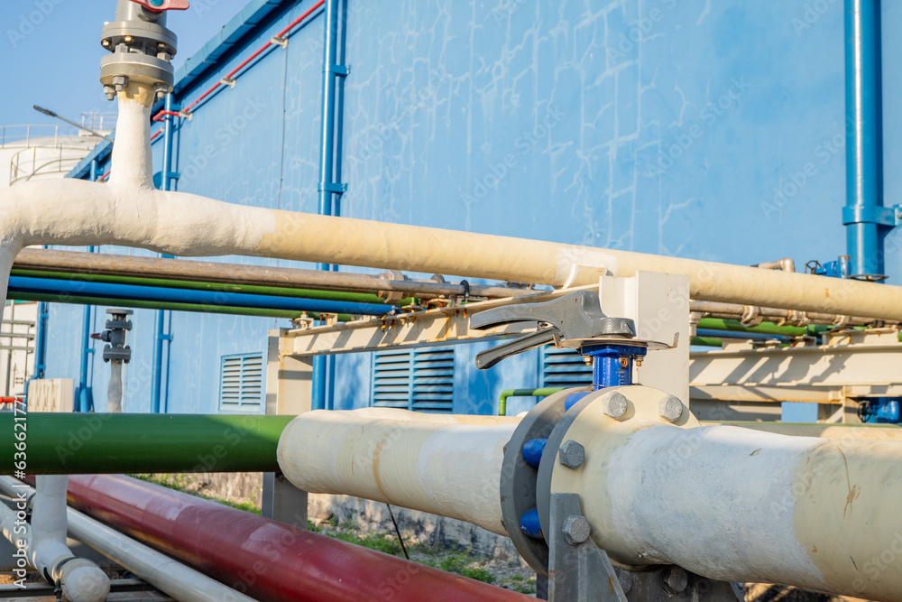 Butterfly manual Valve on the waste water pipe line. The photo is ...