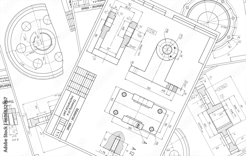Vector engineering drawing of a steel mechanical parts with through ...