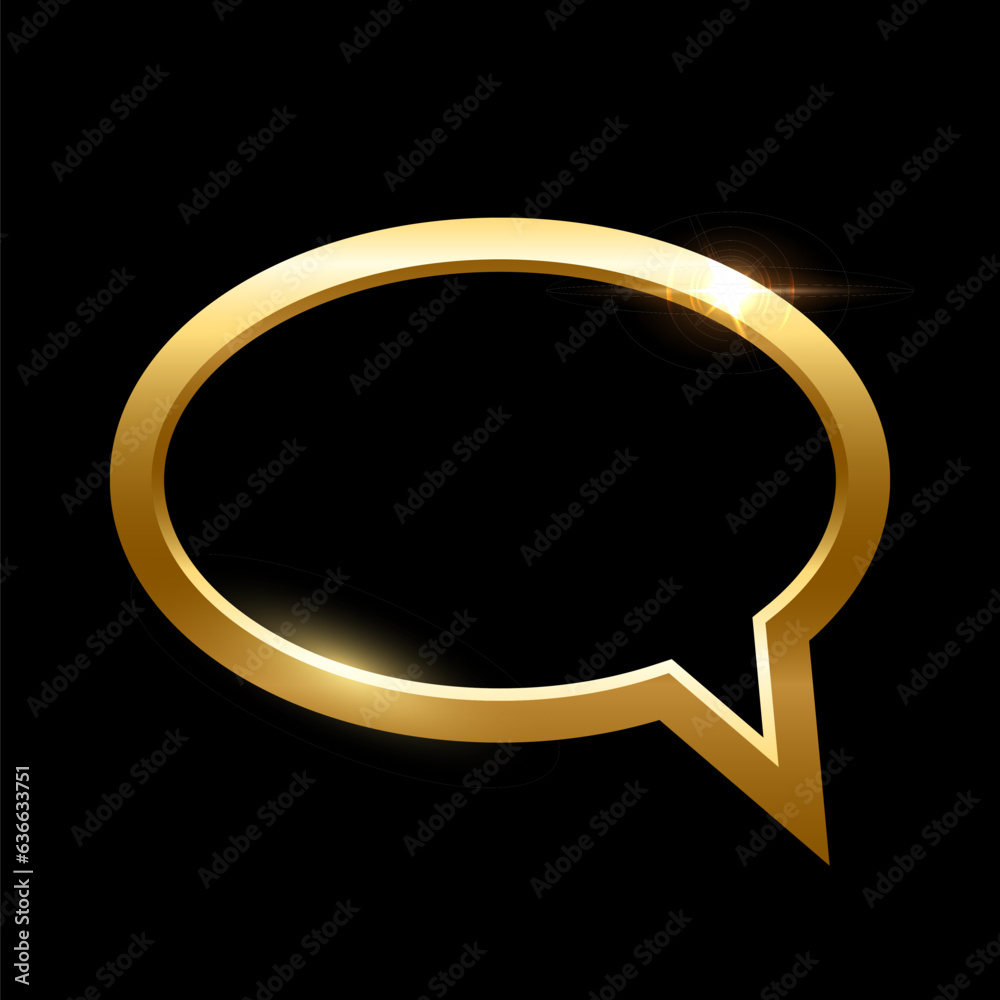 3D gold frame of speech bubble vector illustration. Realistic glossy ...