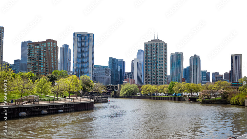 Chicago skyline isolated at white transparent background, PNG. United ...