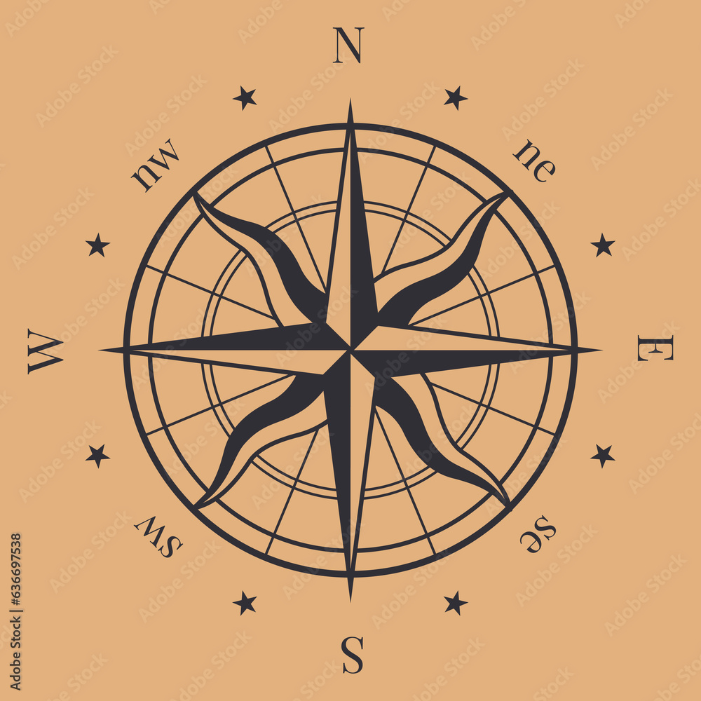 Vector de Stock Compass icon. Wind rose with North orientation. Sea ...