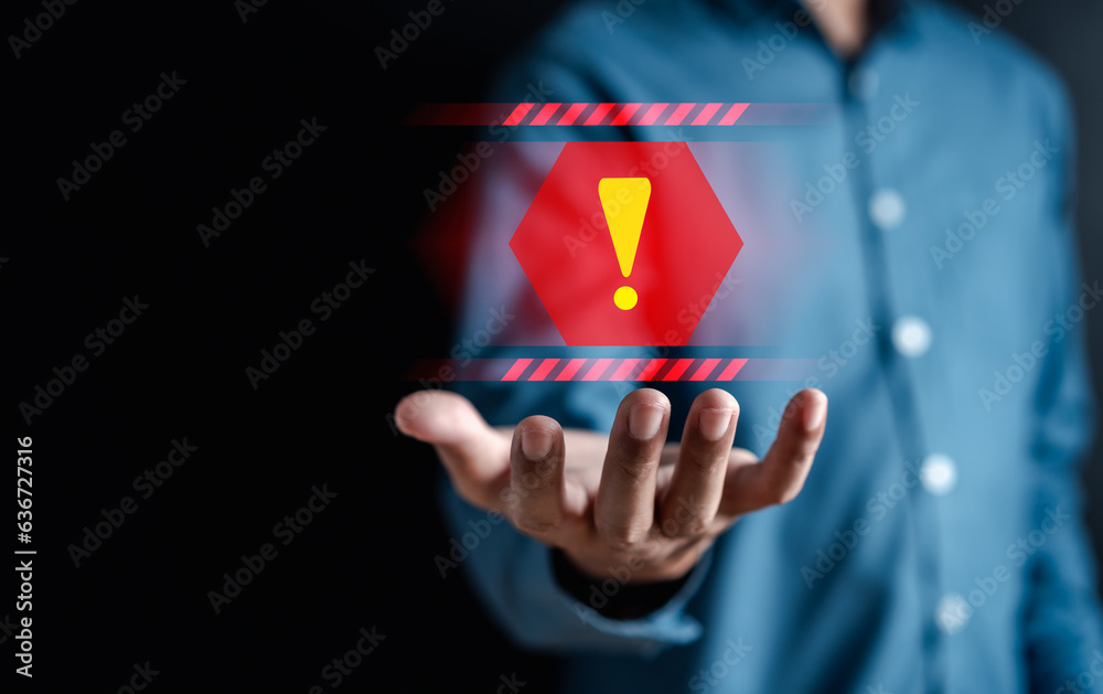 System warning caution sign for notification error and maintenance ...