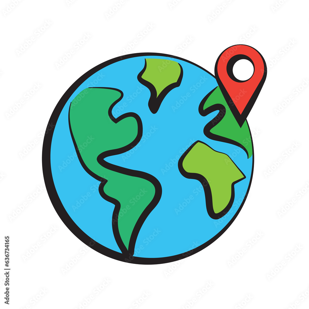 Globe web icon and location pin. Planet earth icon with pointer pin ...