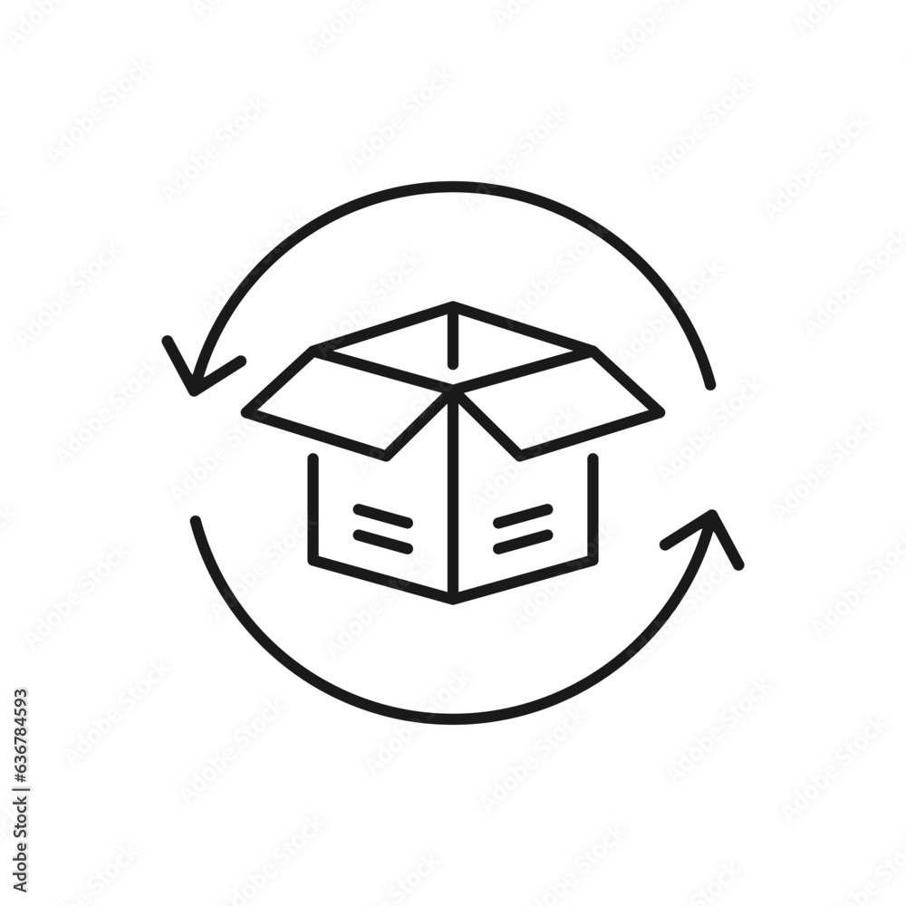 Box in circular arrow. Package processing icon line style isolated on ...