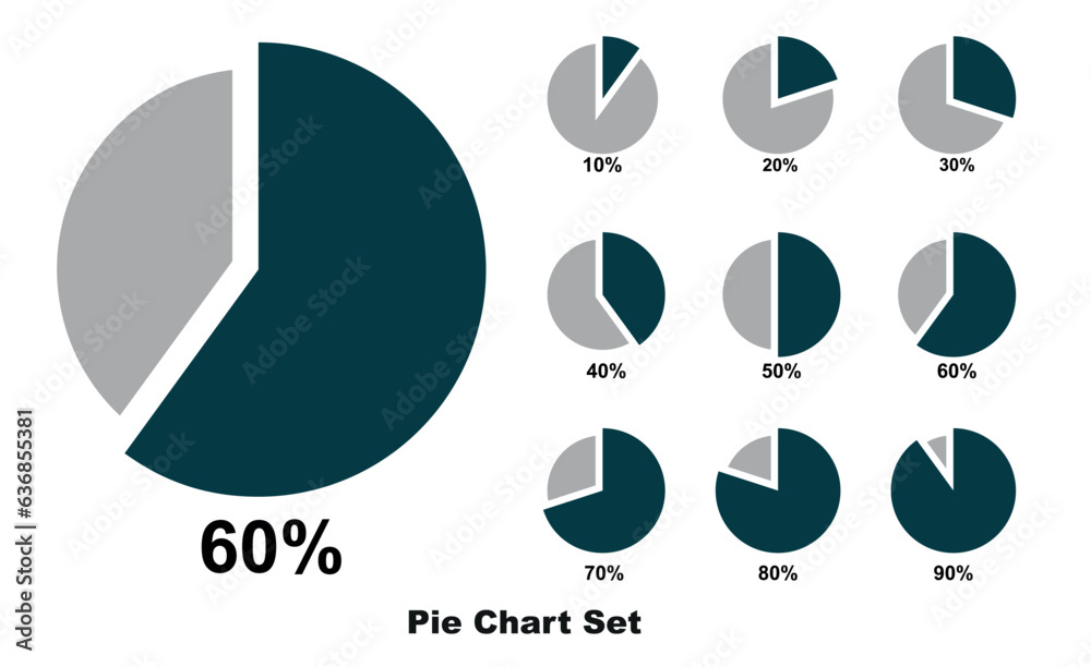Pie chart percentage set. Pie graph diagram, circle round chart. Stock ...