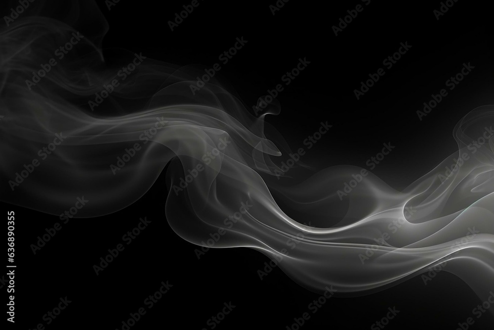 Swirling gray smoke on a black background creates an abstract fog ...