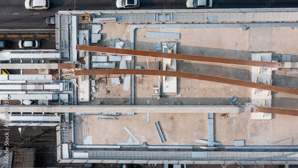 Bangkok urban Mass Transit Project (Pink Line Monorail). Aerial top ...