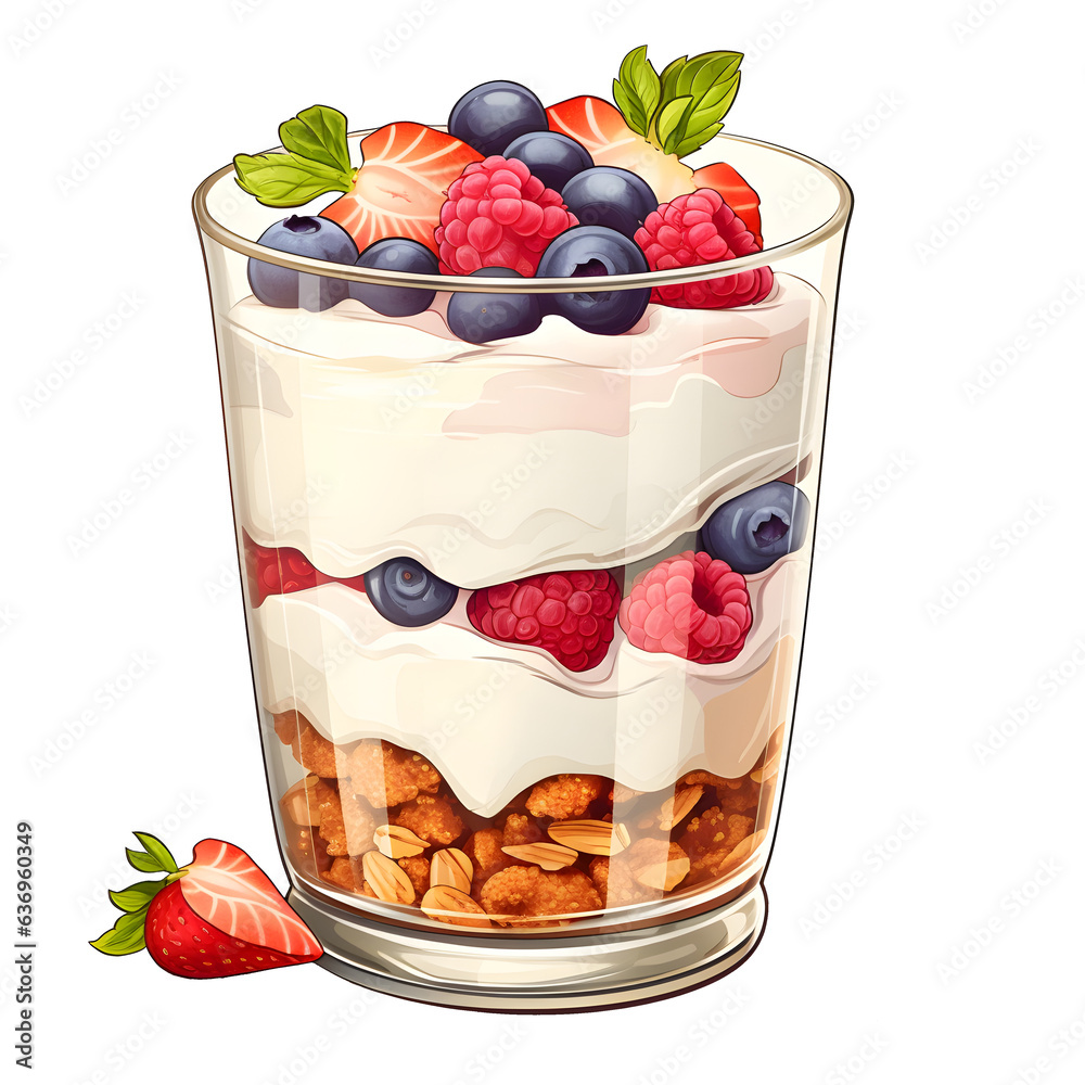 cartoon fruit yogurt parfait clipart, transparent background Stock ...