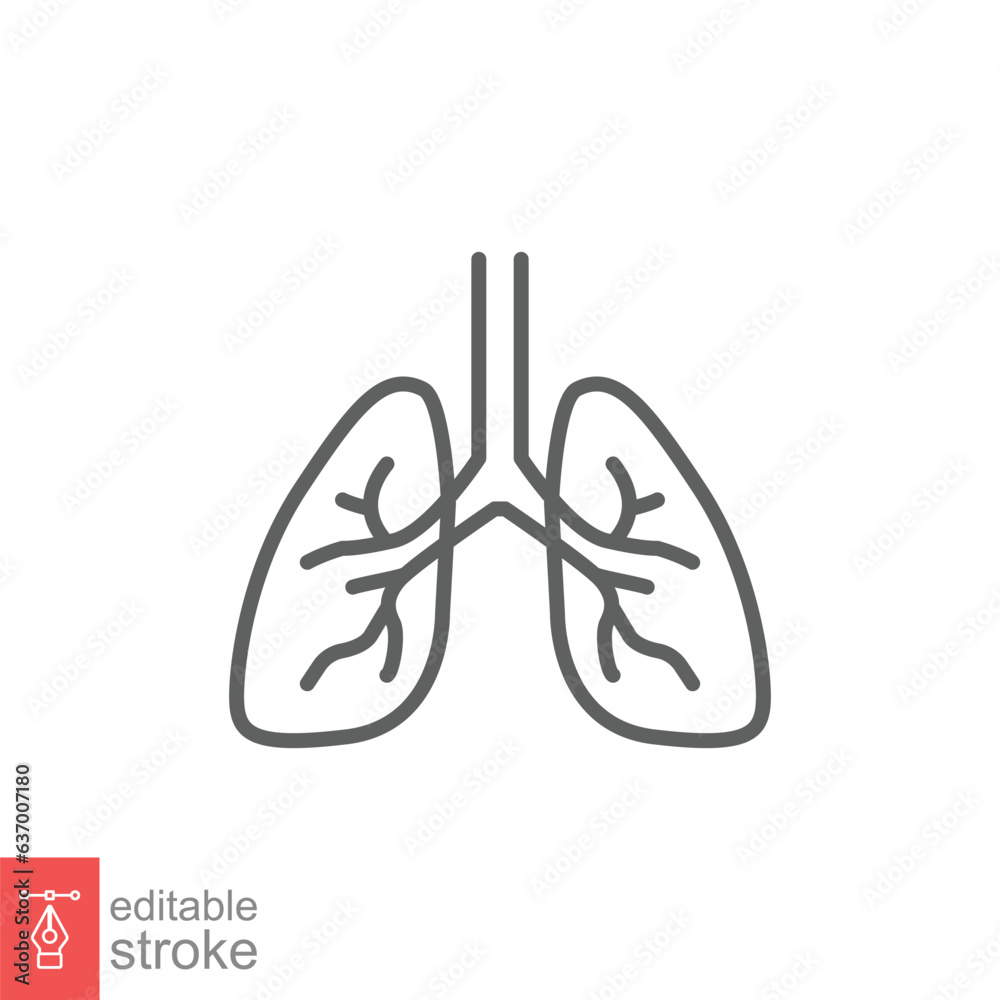 Lungs icon. Simple outline style. Human internal organ, lung, respiratory system, pulmonology ...