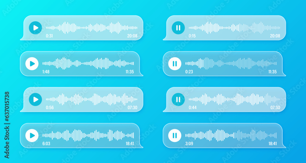 Voice, audio message, transparent speech bubbles. SMS text frame ...