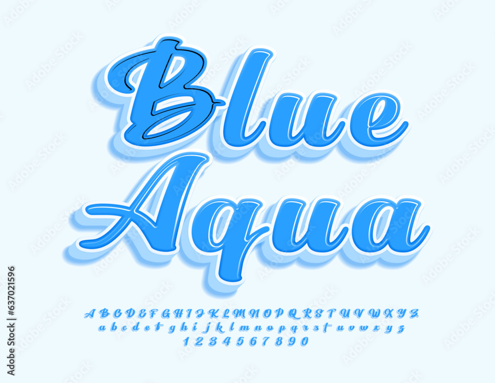 Vector eco concept Blue Aqua. Modern Elegant Font. Cursive Alphabet ...