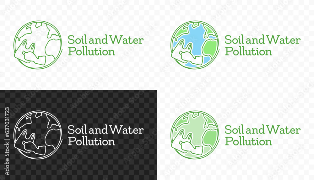 Soil and water pollution vector design. Plastic bag and bottle, plastic ...