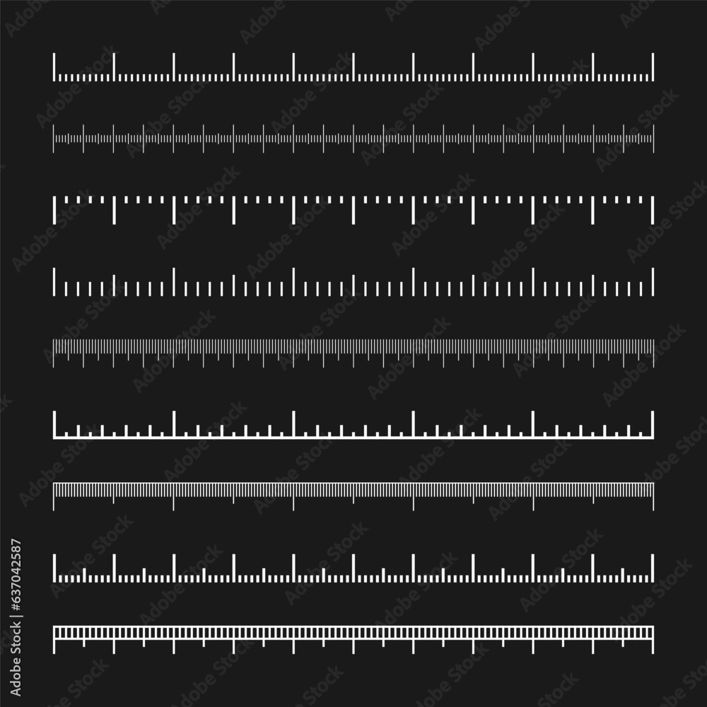 Various measurement scales with divisions. Realistic white scale for ...
