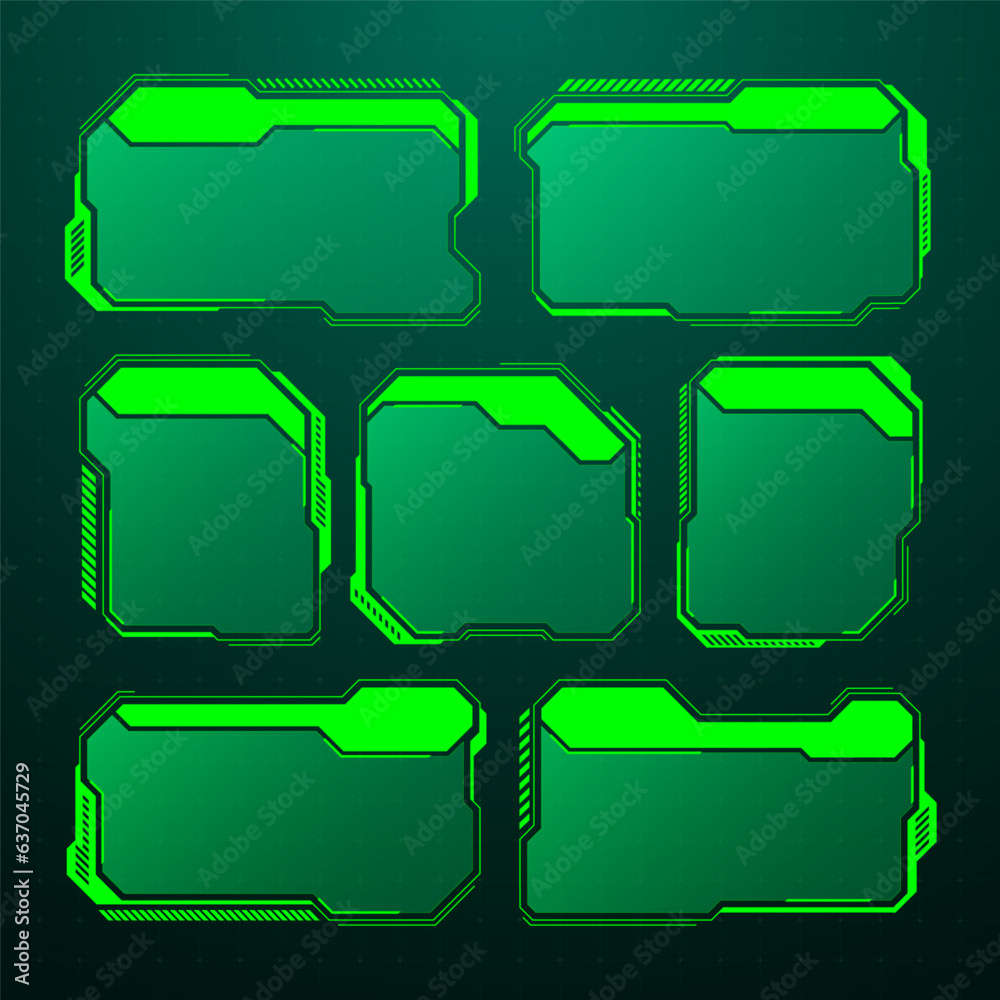 Green futuristic HUD, UI elements. Sci-fi user interface text boxes ...