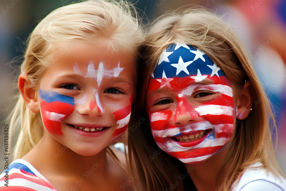 children celebrate US Independence Day, patriot children with face ...