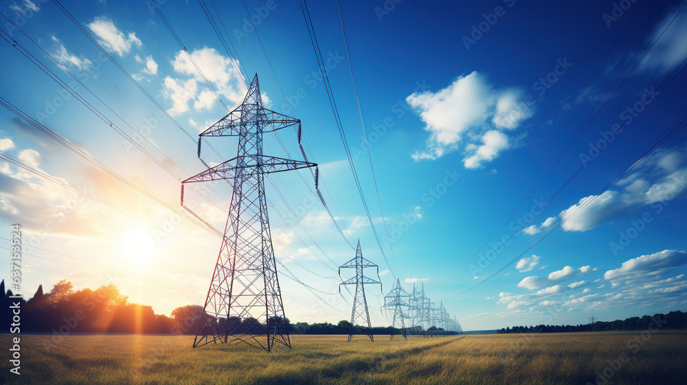 Electricity background banner panorama - Voltage power lines / high ...
