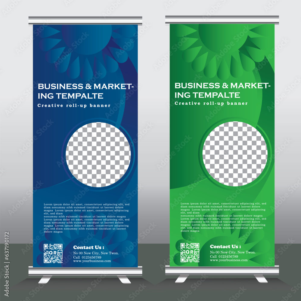 Roll Up Banner Stand Design with Abstract Geometric Colorful. green and ...