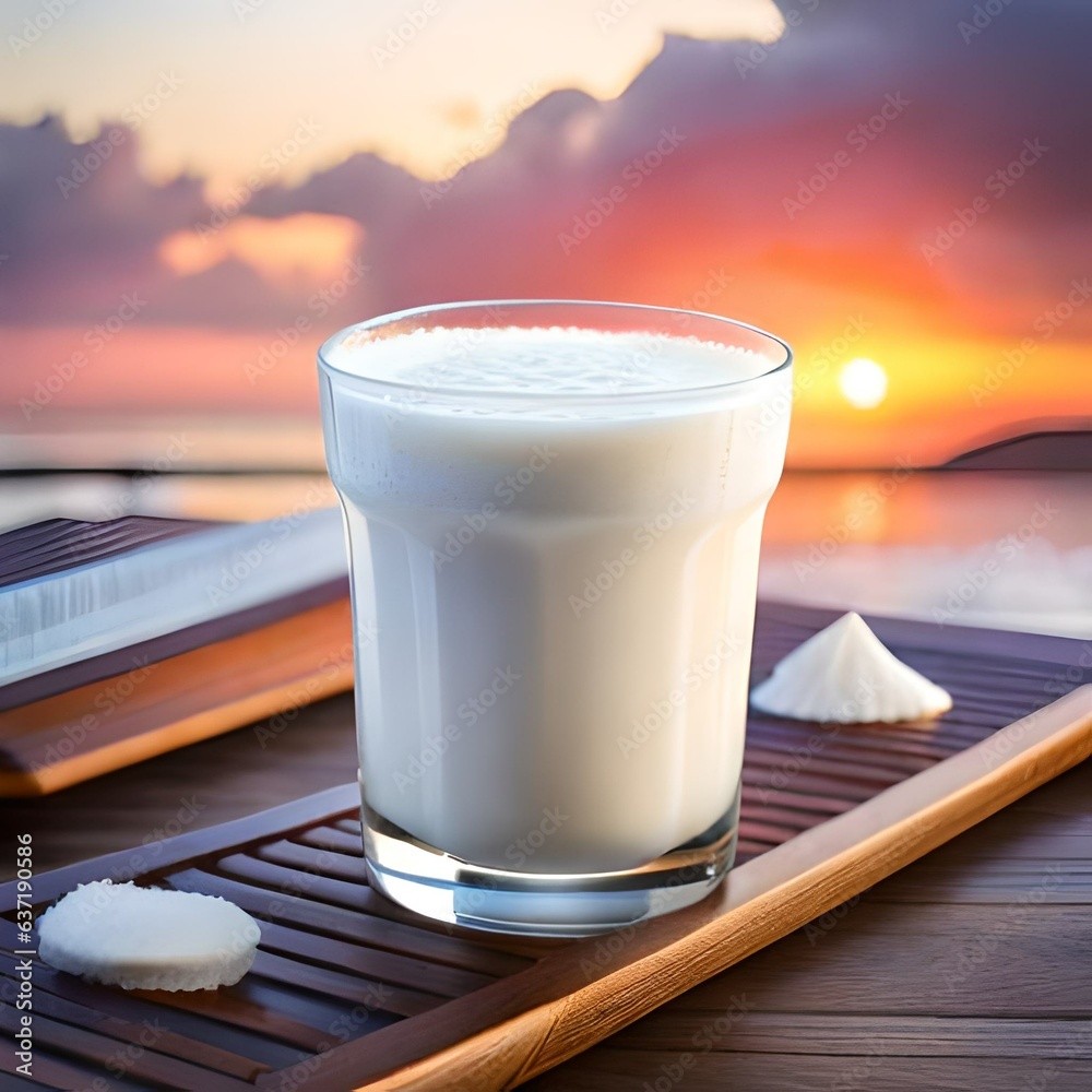 Photo Stock Glass cup of Turkish traditional drink ayran , kefir or ...