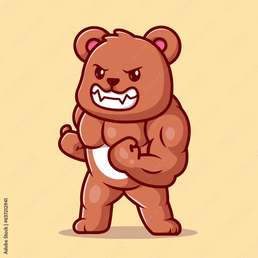 Cute Bear Muscular Cartoon Vector Icon Illustration. Animal Nature Icon ...