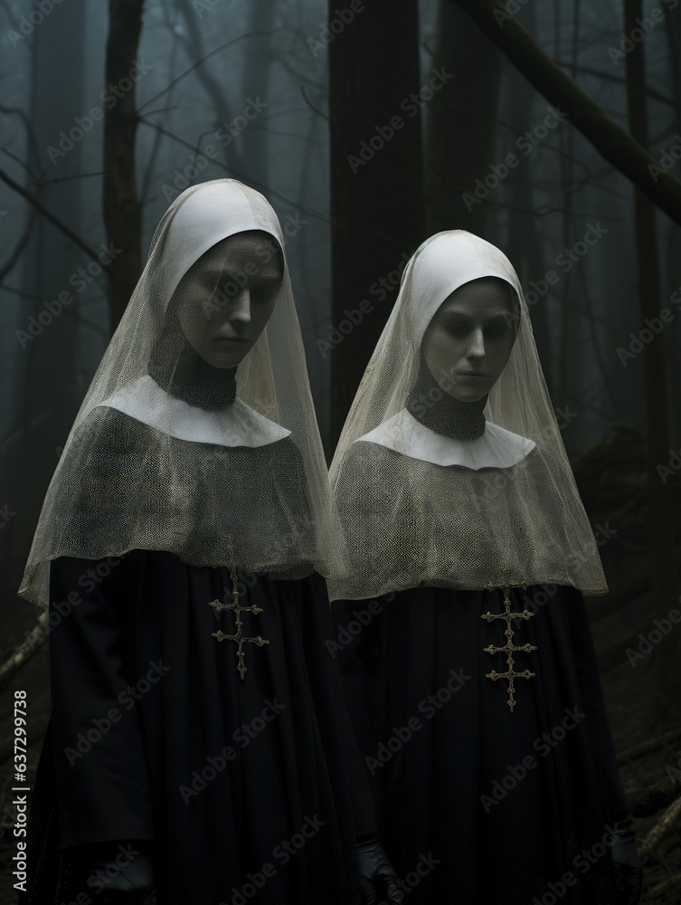 Satanist Nun Cult Meeting in the Forest - Dark, Mysterious Coven ...