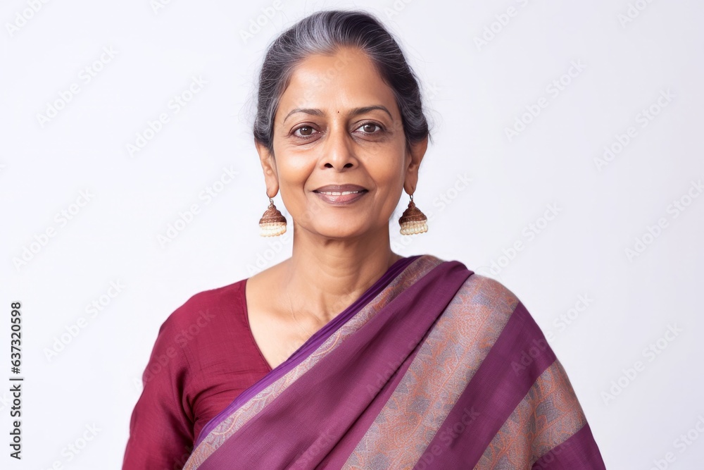 Lifestyle portrait of an Indian woman in her 50s wearing traditional ...