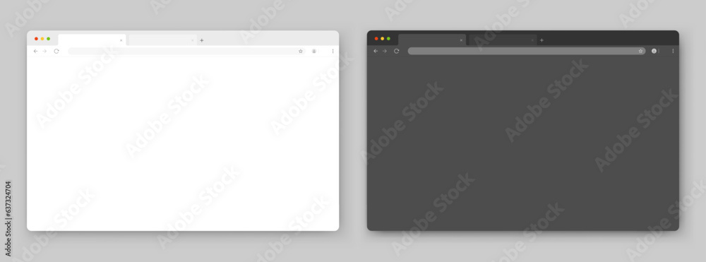 Browser windows. A set of realistic empty browser windows in white and gray with a toolbar ...