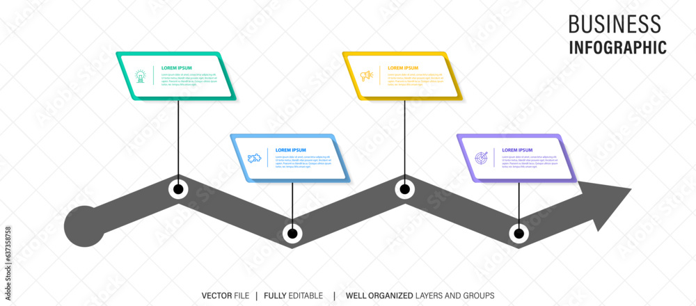 business process stage infographics template diagram banner with long rectangle box vertical ...