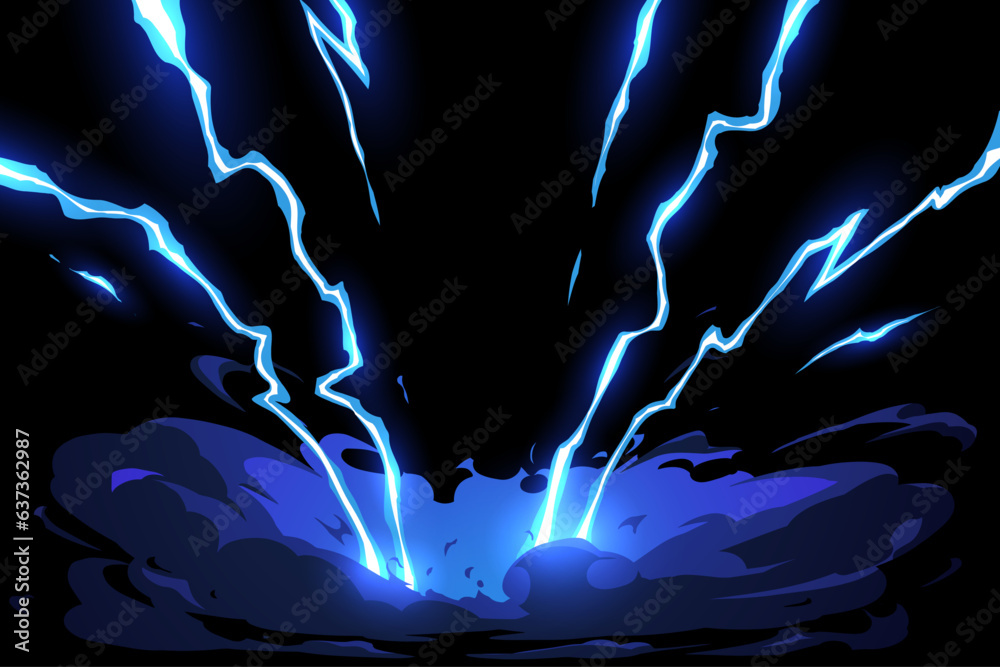 Cartoon lightning strike effect on black background Stock Vector ...
