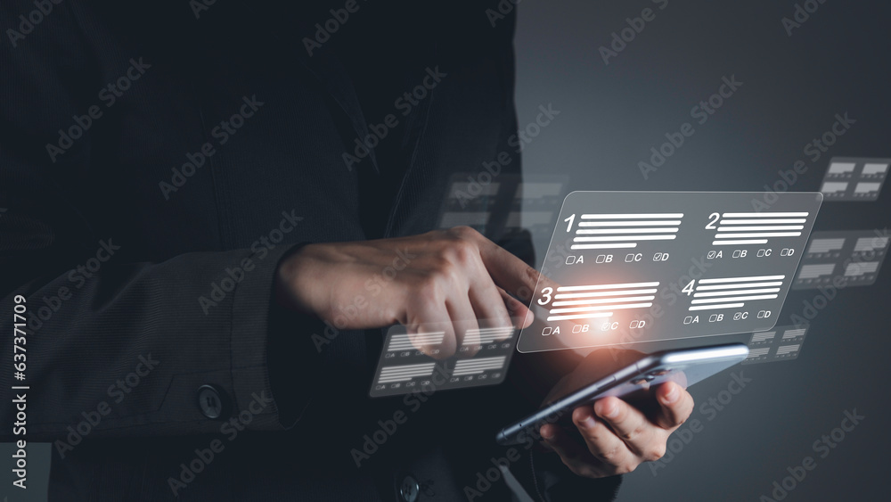 Virtual test or questionnaire show on screen and answer check mark to ...