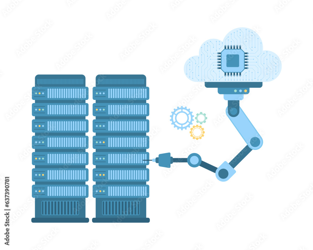 Machine learning vector illustration. Cartoon isolated robotic arm with ...