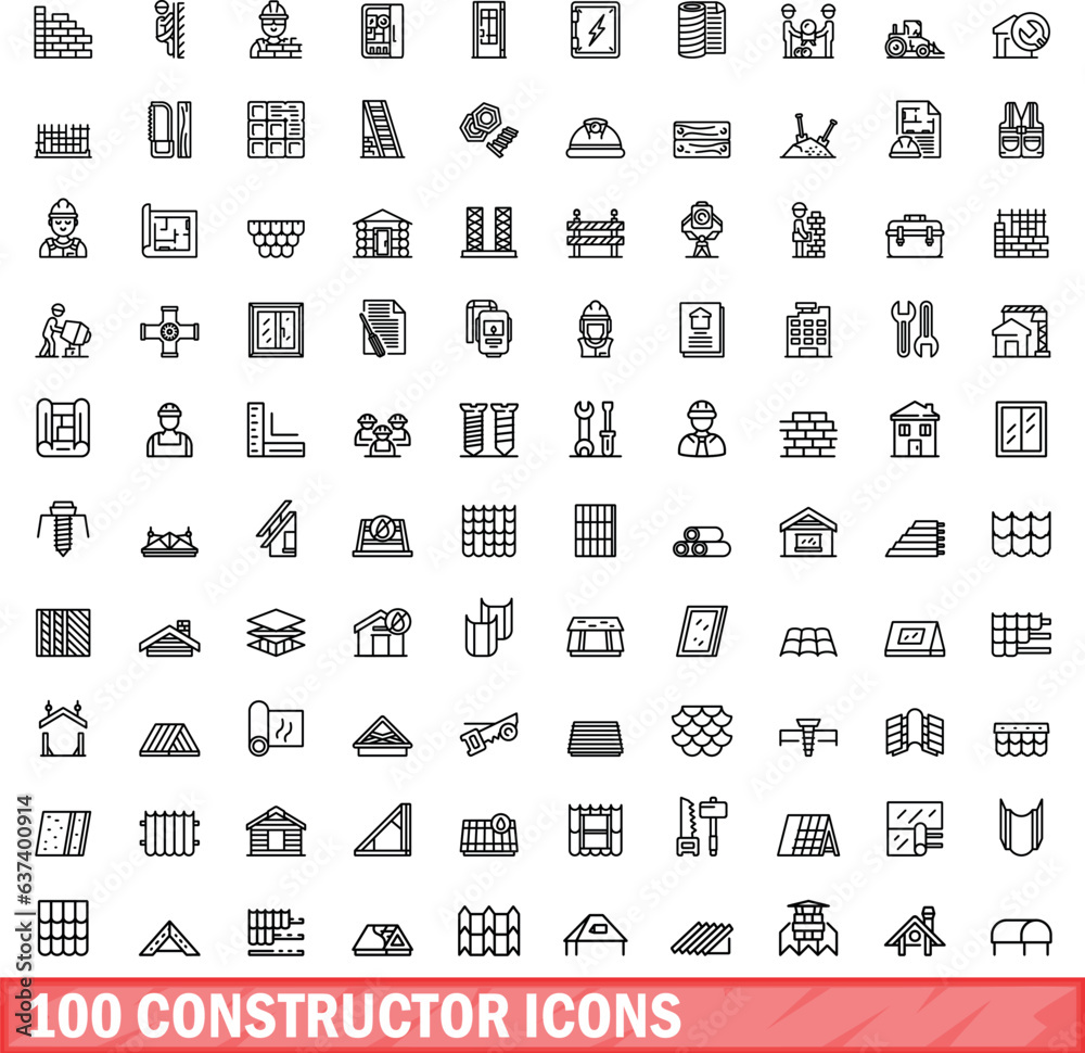 100 constructor icons set. Outline illustration of 100 constructor ...