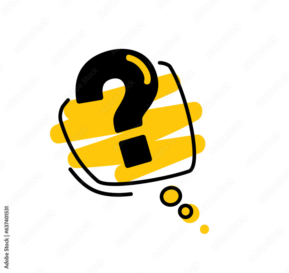 Question mark icon in yellow speech bubble with black line. Stock ...
