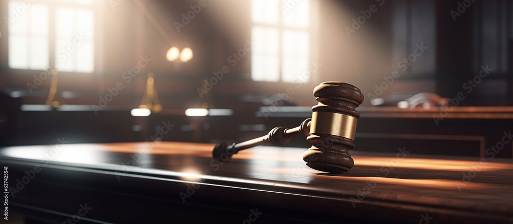 The gavel of the judge against the backdrop of an empty courtroom ...