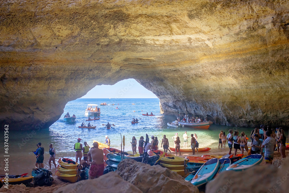 Children, enjoying Benagil, Portugal. Benagil Cave inside Algar de ...