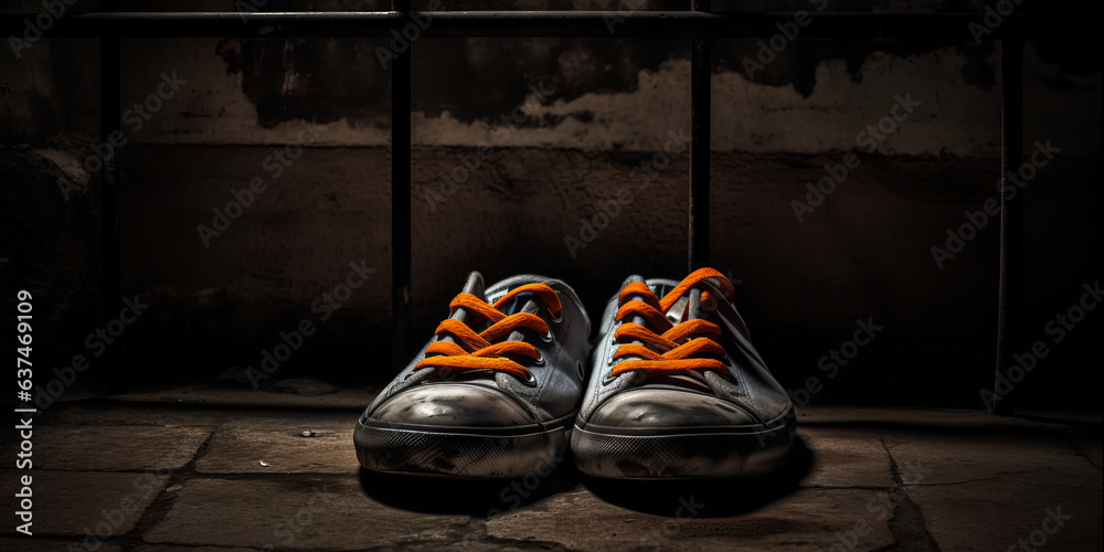 Evocative and visually appealing image of worn prison shoes, taken from ...