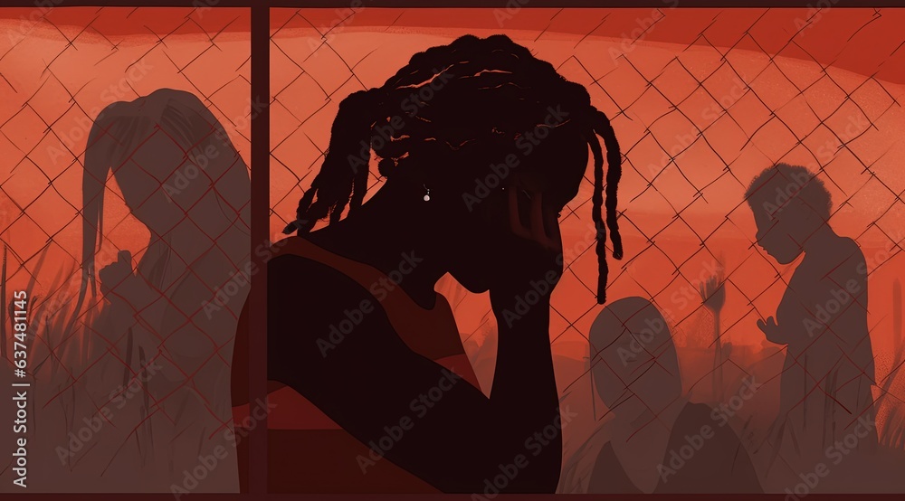 Prison and jail system hell, deeply sad illustration made with ...