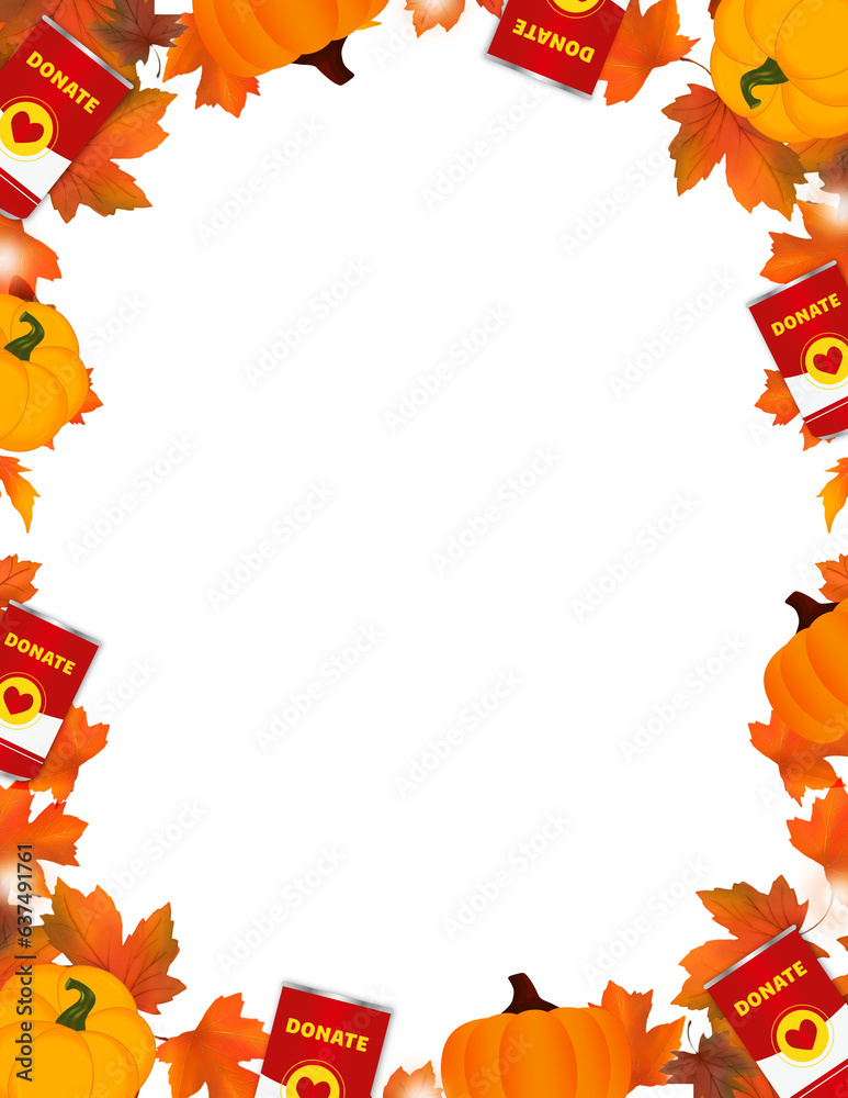Fall Leaves, Canned Foods & Pumpkin Border Frame Transparent Background ...