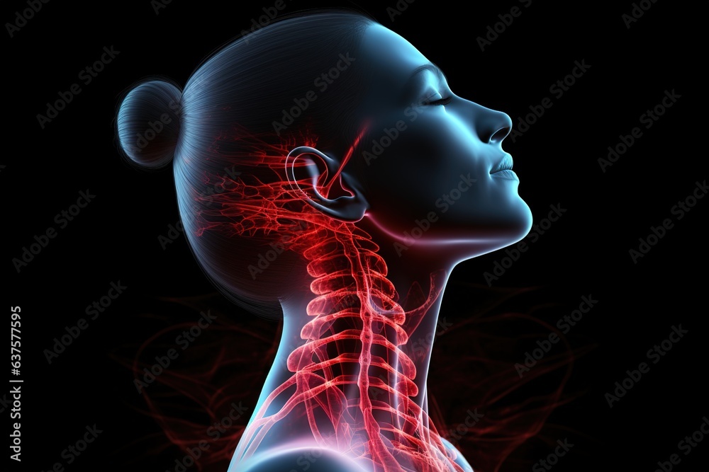 anatomical structure of the cervical spine. Neck pain concept. Stock ...