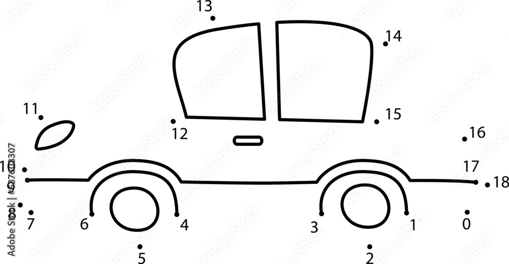 Connect the dots game. Car printable worksheet for kids. Can be used as ...