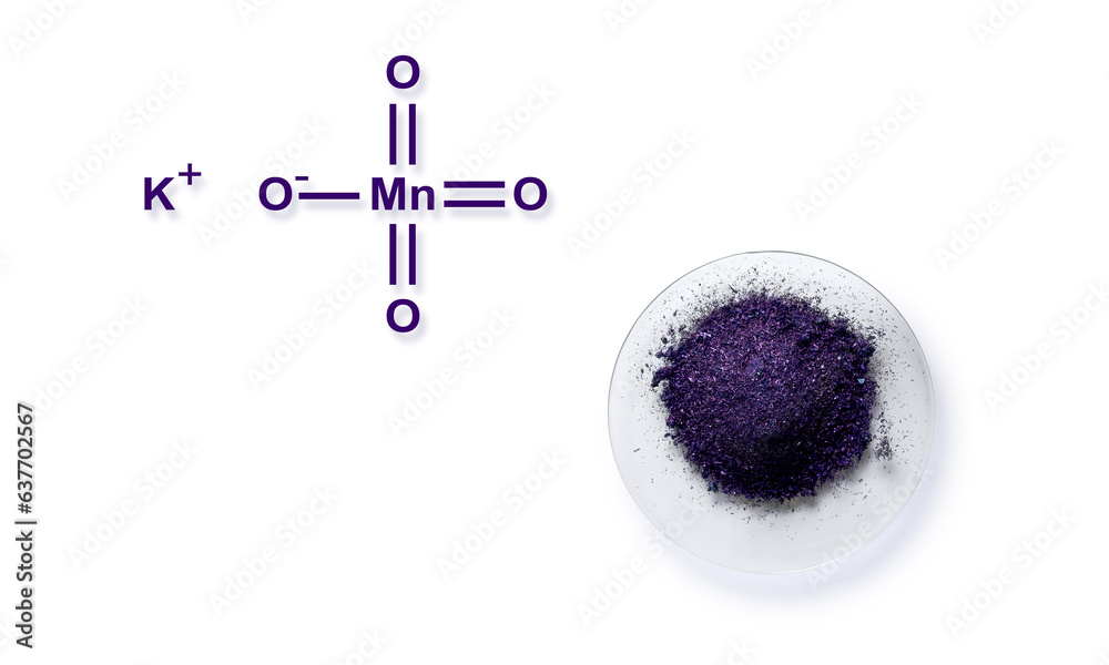 ภาพถ่าย Stock Potassium permanganate (KMnO4) with chemical structure ...