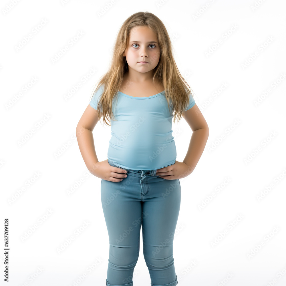 Obese of overweight girl or child, posing on full figure, isolated on a ...