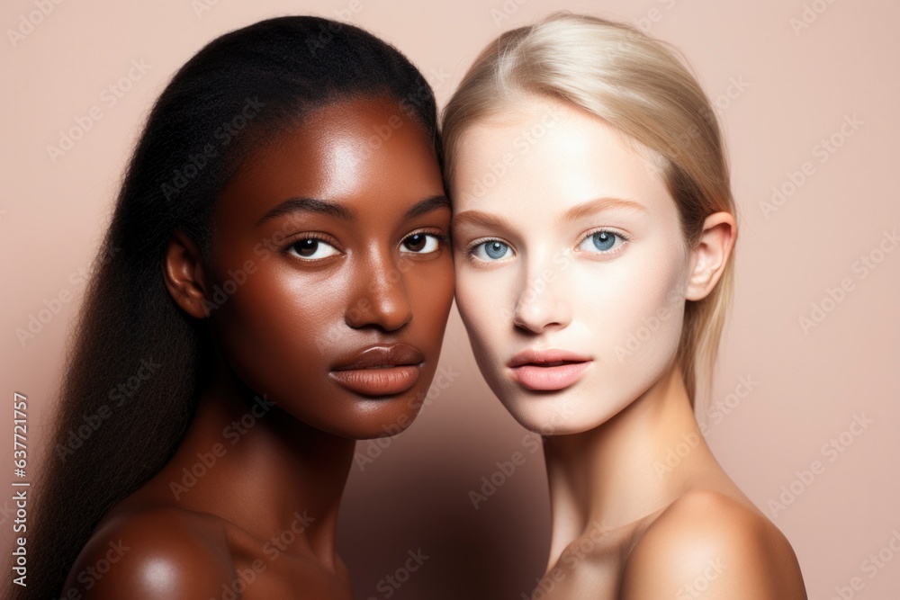 AI Generated. Two women with different skin color. Beauty Stock ...