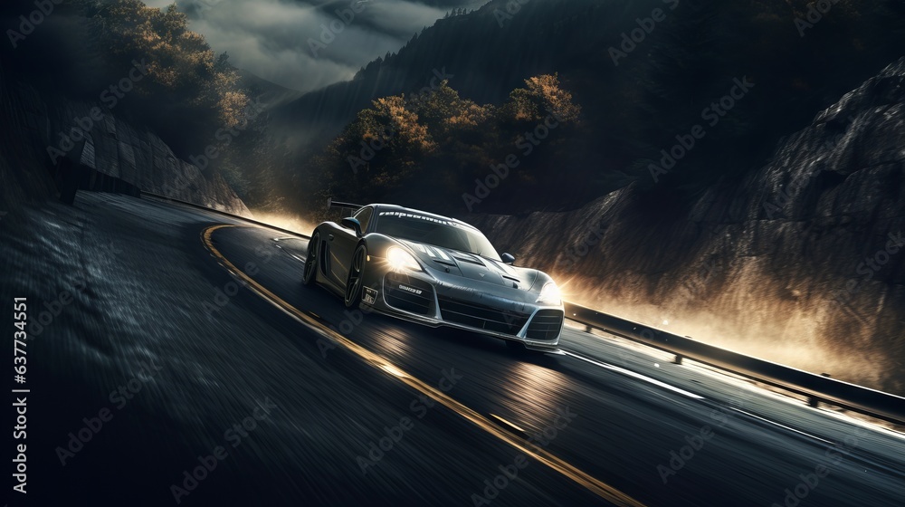 Speeding Elegance: Luxury Sports Car Races Through Serene Scenic ...