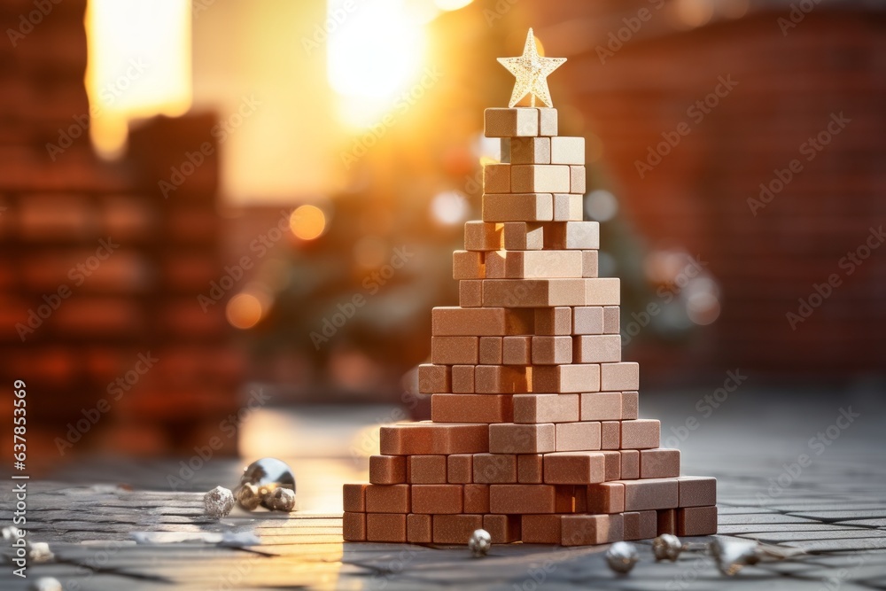 Creative new year card for construction workers. A stack of bricks in ...