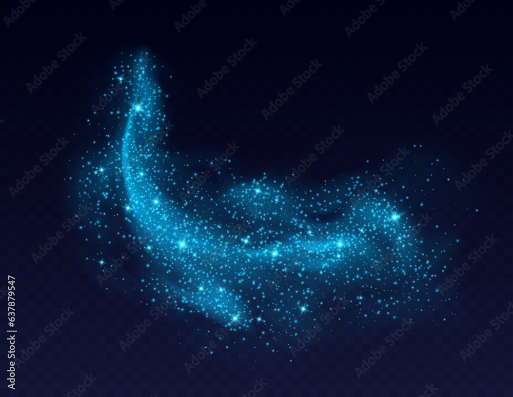 Blue dust cloud with sparkles isolated on dark background. Stardust sparkling background ...