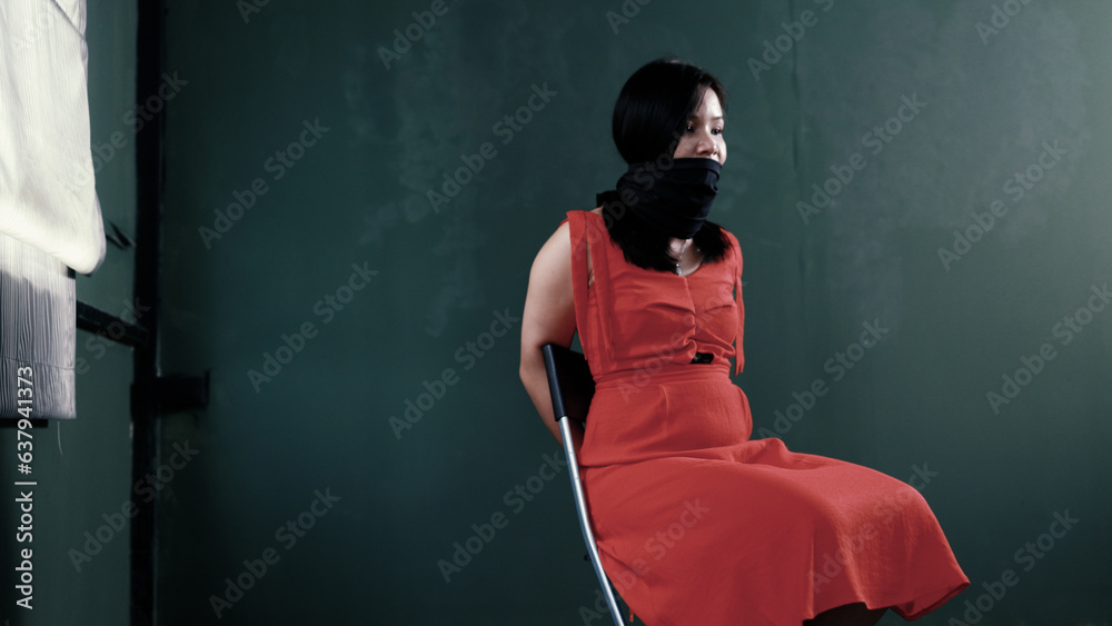 Young woman hands bound by rope kidnapped, kidnapping for ransom, Human ...