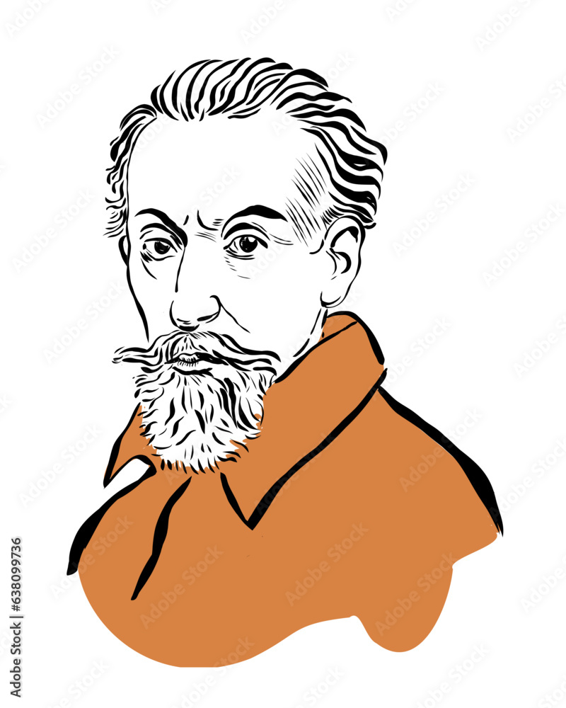 Claudio Monteverdi portrait, royalty free image, vector drawing ...