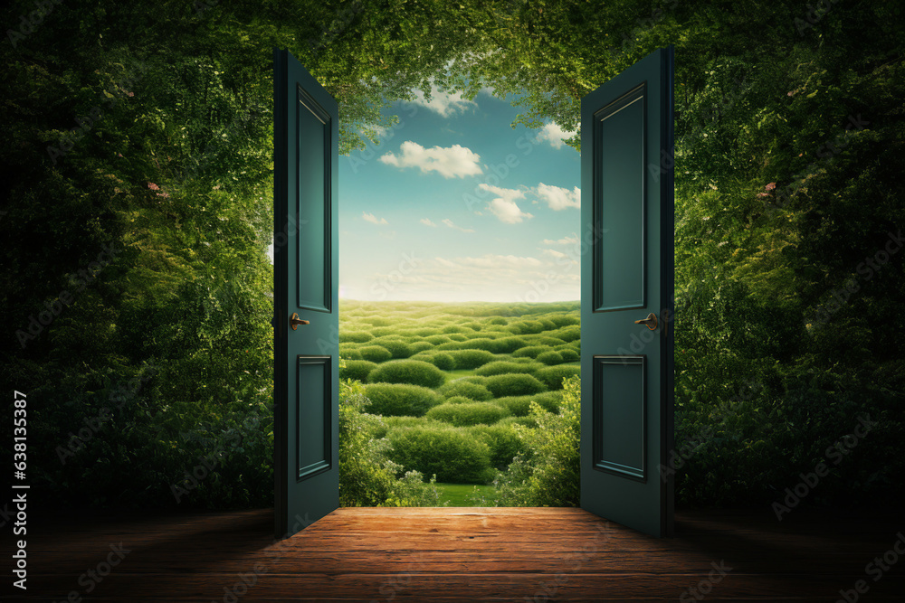 Generative ai collage image picture of open magical door entry to ...