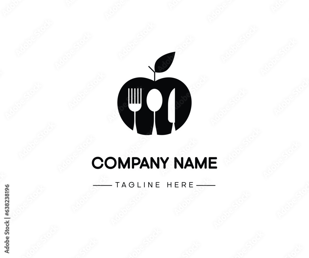 Vector illustration of apples, spoons, knives, cutlery for icons and ...