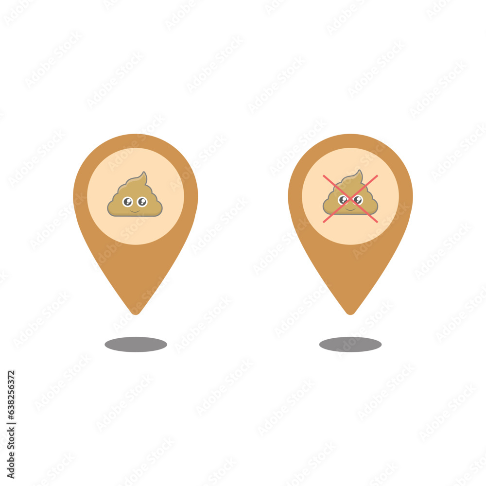 map pin icons are shown. The left one has a cartoon poop with eyes ...